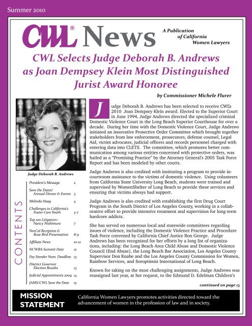 CWL Selects Judge Deborah B. Andrews as Joan Dempsey Klein ...