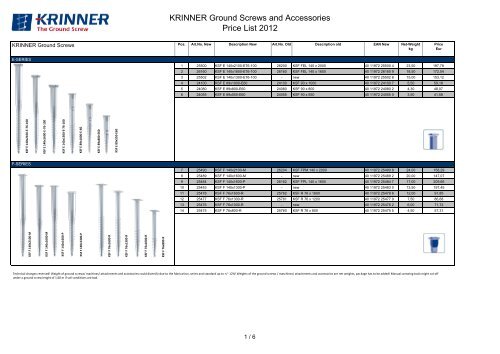KRINNER Ground Screws and Accessories Price List 2012