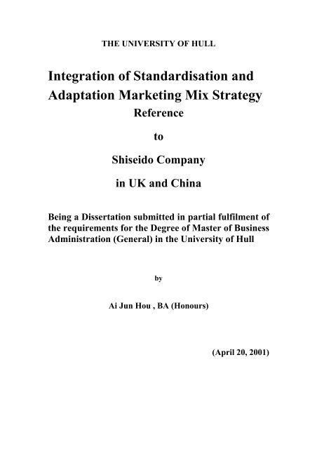 Integration of Standardisation and Adaptation Marketing Mix Strategy