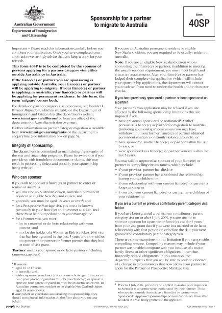 40SP - Sponsorship for a partner to migrate to Australia