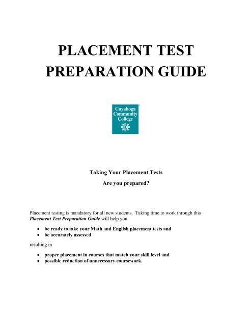 Placement Test Preparation Guide Cuyahoga Community College