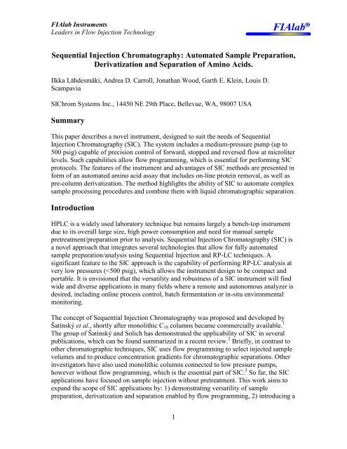Sequential Injection Chromatography Fialab Instruments Inc