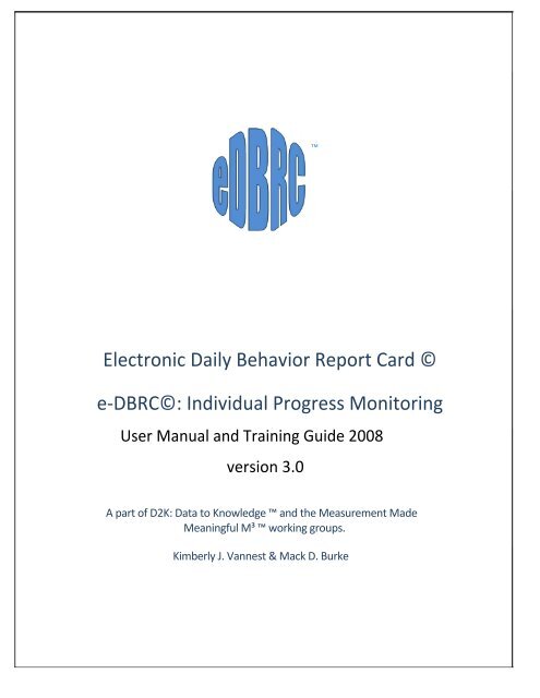 Electronic Daily Behavior Report Card © e-DBRC©: Individual ...