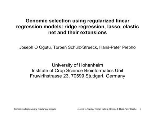 Genomic selection using regularized linear regression models: ridge ... Genomic selection using regularized linear regression models: ridge ...