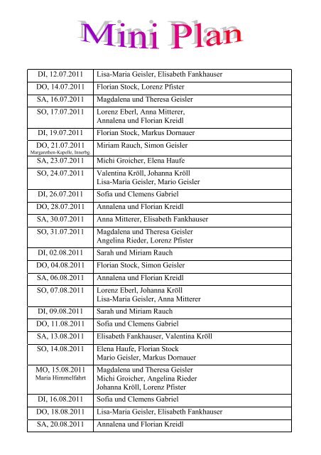 DI, 12.07.2011 Lisa-Maria Geisler, Elisabeth ... - Finkenberg