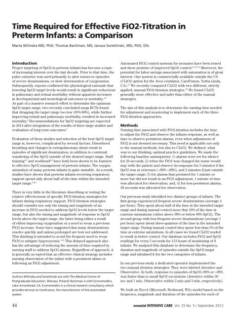 Time Required for Effective FiO2-Titration in Preterm ... - CareFusion