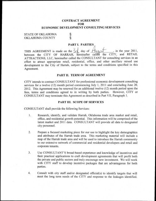 CONTRACT AGREEMENT FOR ECONOMIC ... - City of Harrah