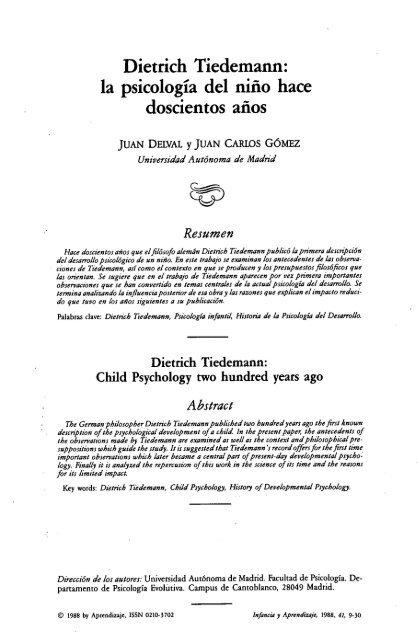Dietrich Tiedemann: la psicología del niño hace doscientos ... - Dialnet