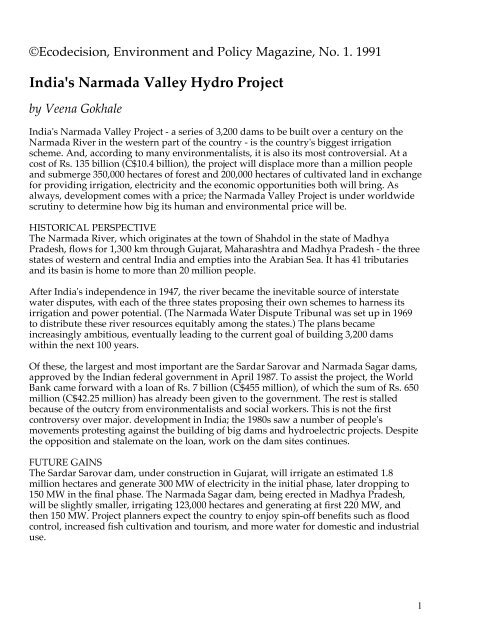 India's Narmada Valley Hydro Project - Veena Gokhale