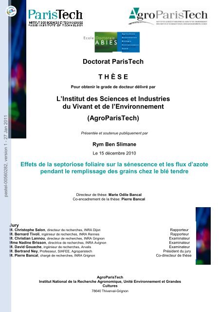 Effets de la septoriose foliaire sur la sénescence et les flux d'azote ...