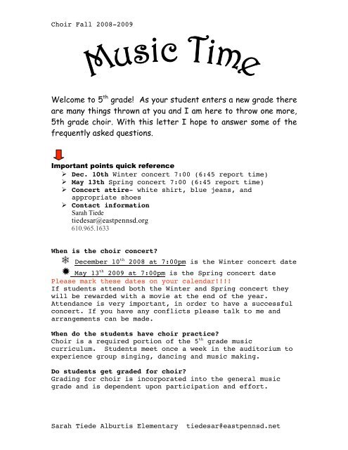 Music letter to parents - East Penn School District
