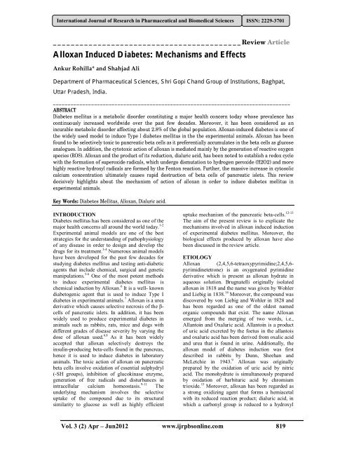 Alloxan Induced Diabetes: Mechanisms and Effects - International ...