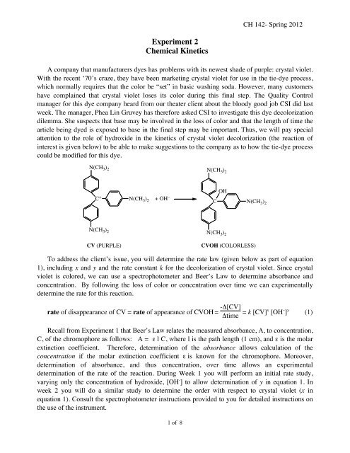 Determination Of The Reaction Order For Crystal Violet