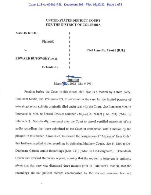 Order on Motion to Intervene