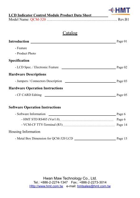 LCD Indicator Control Module Product Data Sheet - Hwan Maw ...