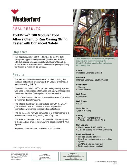 TorkDrive™ 500 Modular Tool Allows Client... - Weatherford ...