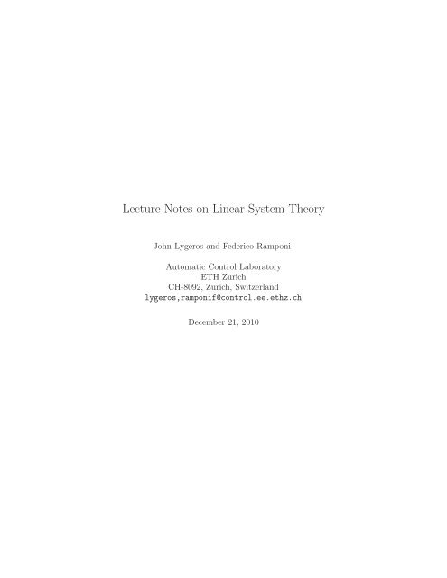 Lecture Notes On Linear System Theory 6482