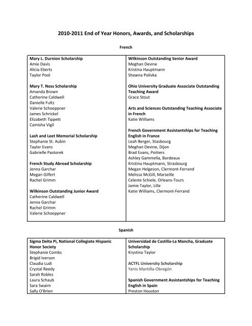 2010-2011 End of Year Honors, Awards, and ... - Ohio University