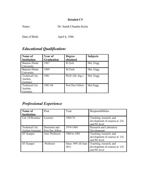 Educational Qualification: Professional Experience