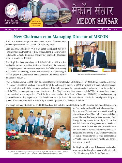 New Chairman-cum-Managing Director of MECON - MECON Limited