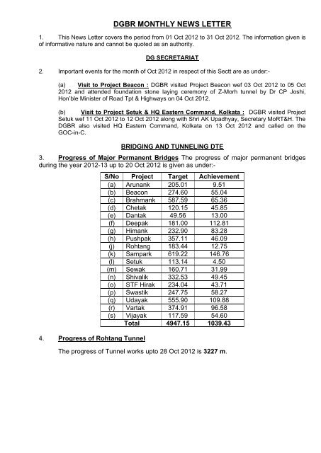 DGBR MONTHLY NEWS LETTER - Border Roads Organisation