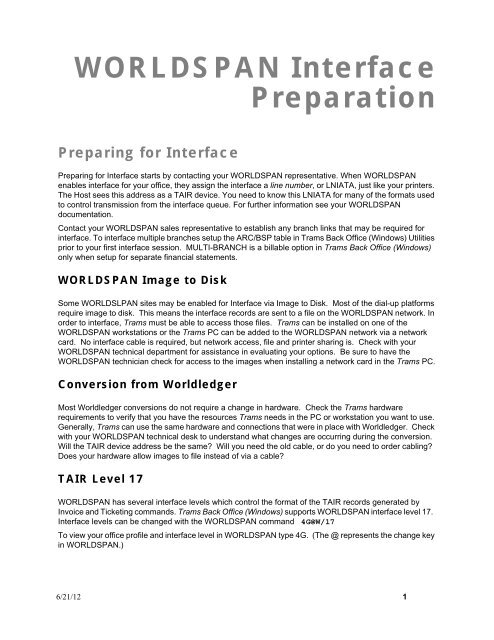 WORLDSPAN Interface Preparation