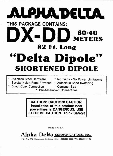 DX-DD 80-40 METERS 82 Ft. Long "Delta Dipole"