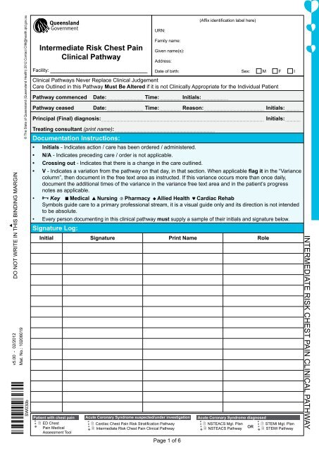 Intermediate Risk Chest Pain Clinical Pathway - Queensland Health