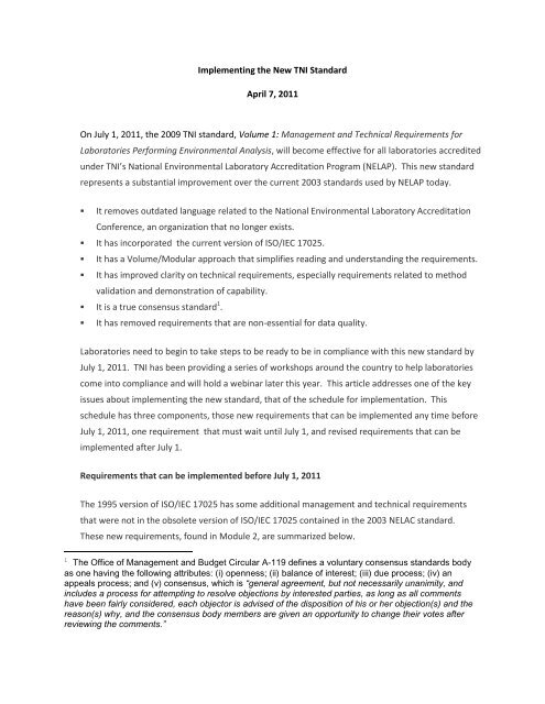 Implementing the New TNI Standard - The NELAC Institute