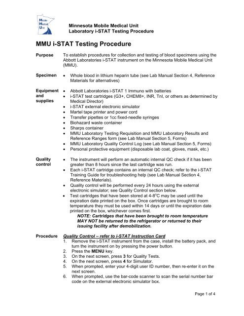 MMU i-STAT Testing Procedure - Minnesota Department of Health