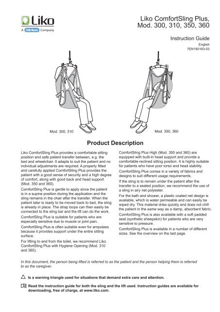 Instruction Guide Liko ComfortSling Plus, Mod. 300, 310, 350, 360 ...