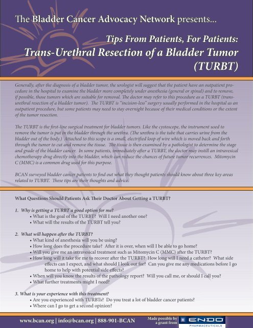 Trans Urethral Resection Of A Bladder Tumor Turbt