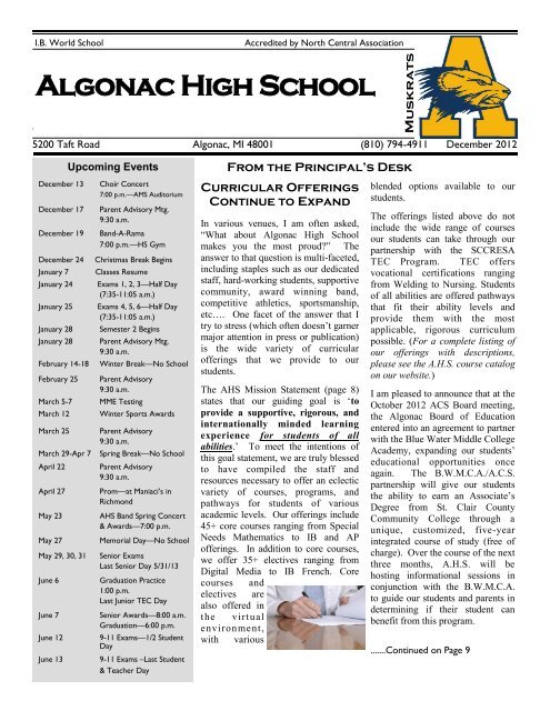 Algonac High School - Algonac Community Schools