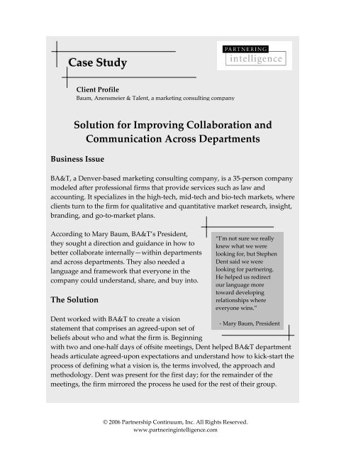 Case Study Solution for Improving Collaboration and ...