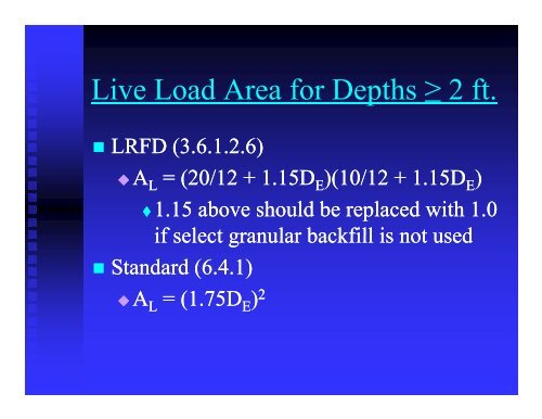 Live Load Area for Depths