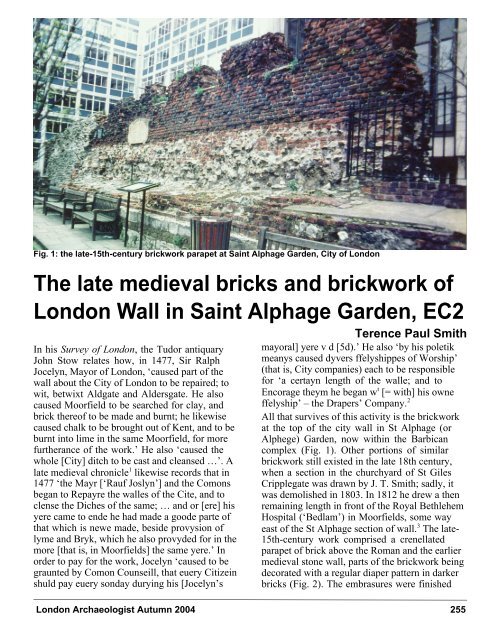 The late medieval bricks and brickwork of London Wall in Saint ...