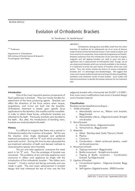 Evolution of Orthodontic Brackets