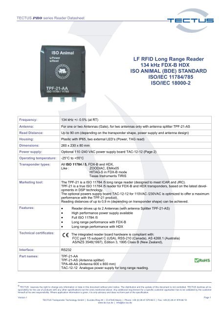 LF RFID Long Range Reader 134 kHz FDX-B HDX ... - Tec-tus.com