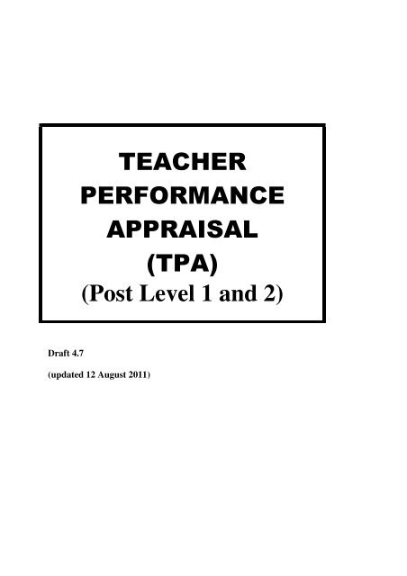 TEACHER PERFORMANCE APPRAISAL (TPA) - National ...