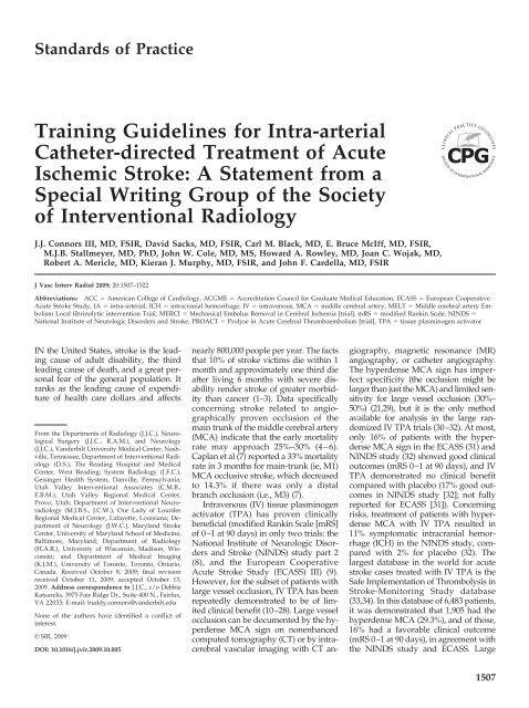 Training Guidelines for Intra-arterial Catheter-directed Treatment of ...