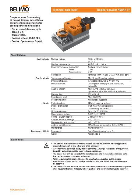 Technical Data Sheet Damper Actuator NM24A-TP Belimo, 52% OFF