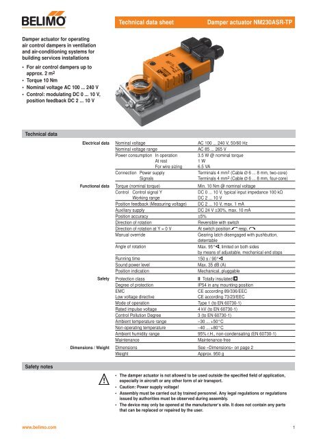 Technical data sheet Damper actuator NM230ASR-TP - Belimo