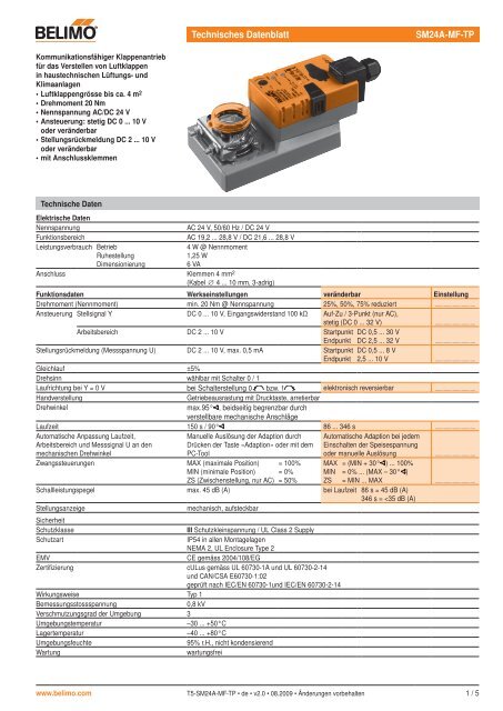 Technisches Datenblatt SM24A-MF-TP - Belimo