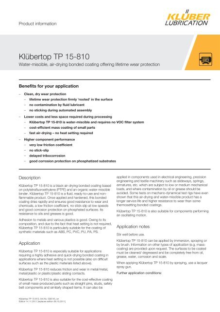 Klübertop TP 15-810 - Klüber Lubrication