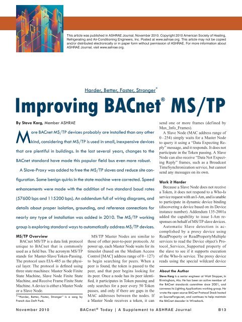 Improving BACnet® MS/TP