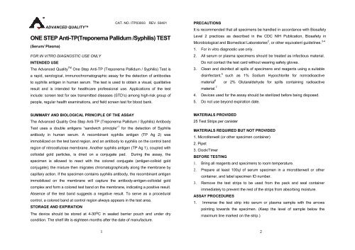 ONE STEP Anti-TP(Treponema Pallidum /Syphilis) TEST - InTec