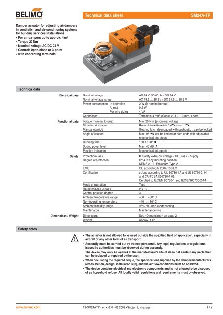 Technical data sheet SM24A-TP - Belimo