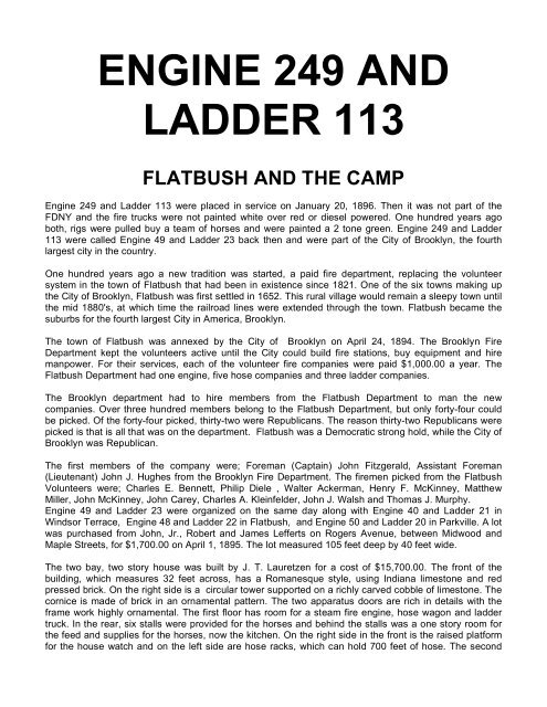 ENGINE 249 AND LADDER 113 - The Unofficial Home Page Of FDNY