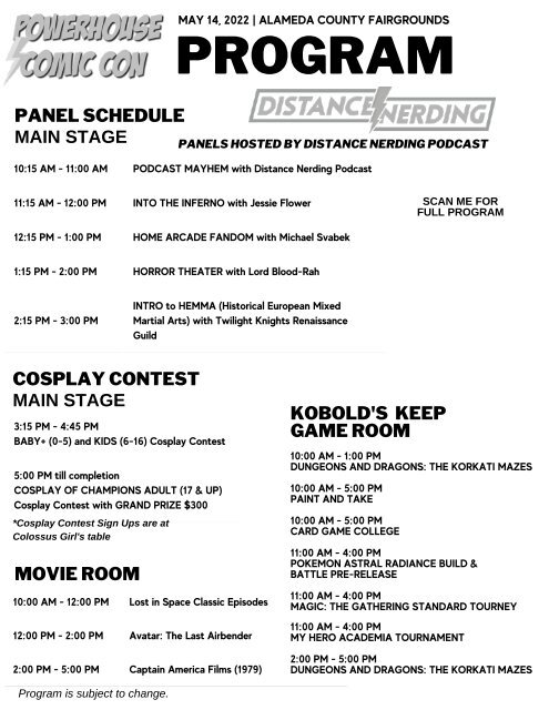 Powerhouse Comic Con 2022 Program