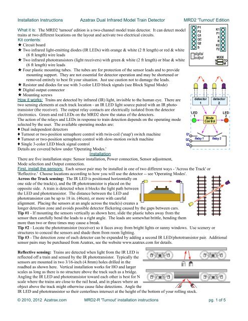 Installation Instructions Azatrax Dual Infrared Model Train Detector ...